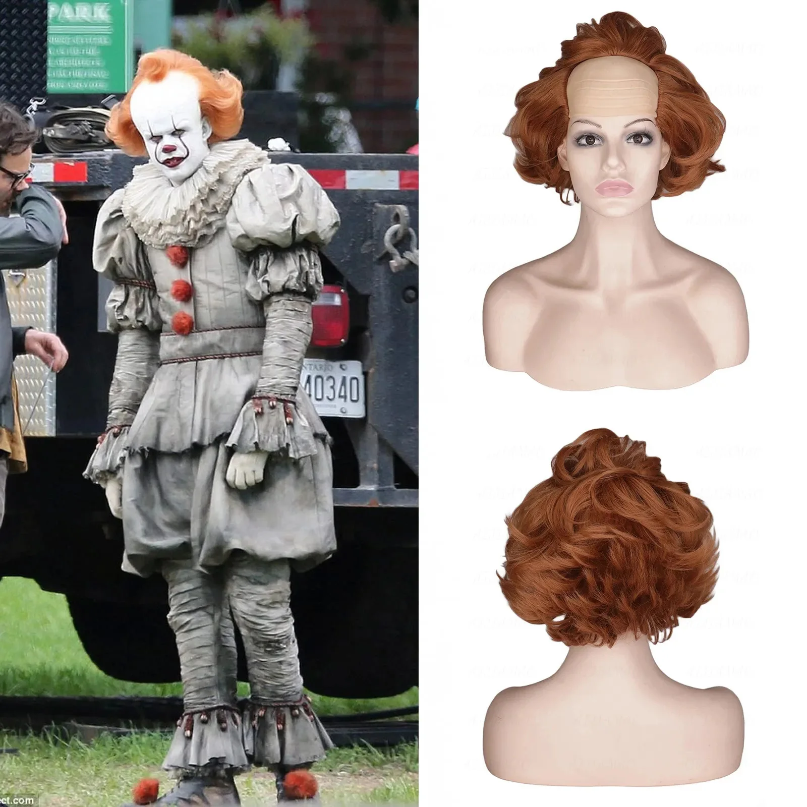 Curly-Bald-Wig-for-Old-Men-Ginger-Brown-Pennywise-It-Halloween-Cosplay ...