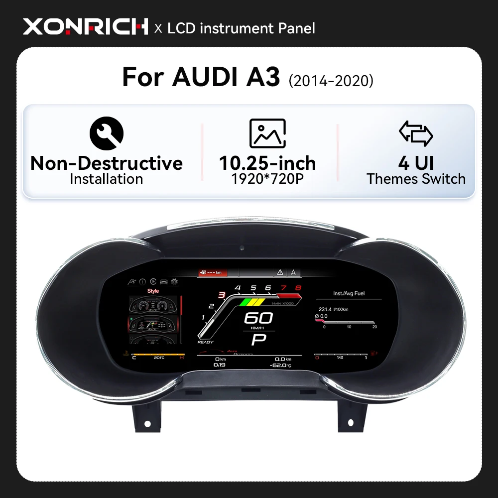 10.25 Inch XONRICH Digital LCD Instrument Cluster For Audi A3 2014-2020 ...