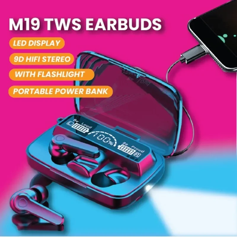 NEW M19 TWS Bluetooth Headphones 5.3 9D High Fidelity Wireless ...
