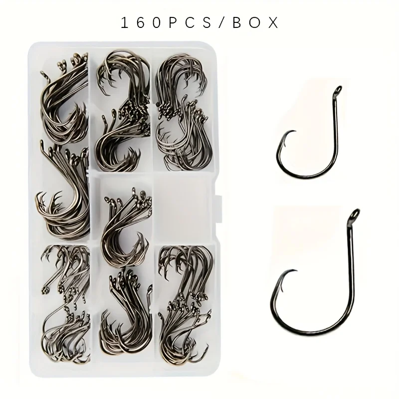 160pcs Stainless Steel Circle Hook Set, 2x Strong Offset Octopus Hooks ...