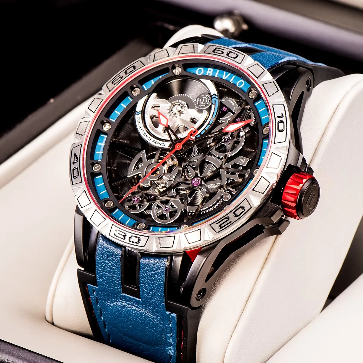 OBLVLO-New-Designer-Sport-Casual-Watch-Men-Blue-Skeleton-Dial-Steel ...