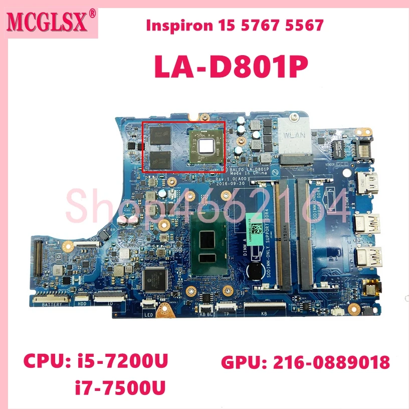 LA-D801P With i5 / i7-7th CPU V2G GPU Notebook Mainboard For DELL ...