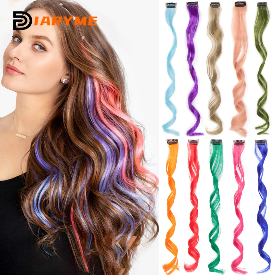 Colorful Hair Extensions Curly One Clip in Synthetic Long Hairpiece For ...