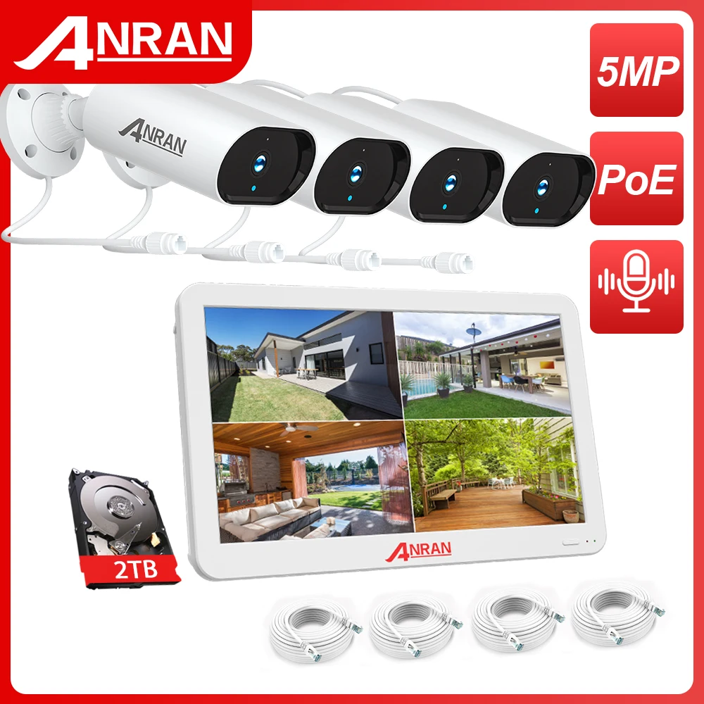 ANRAN 8CH 5MP PoE 보안 카메라 시스템, NVR 레코더 키트, 야외 IR 야간 투시경 IP 카메라 감시 CCTV 비디오, 12 인치| | - AliExpress