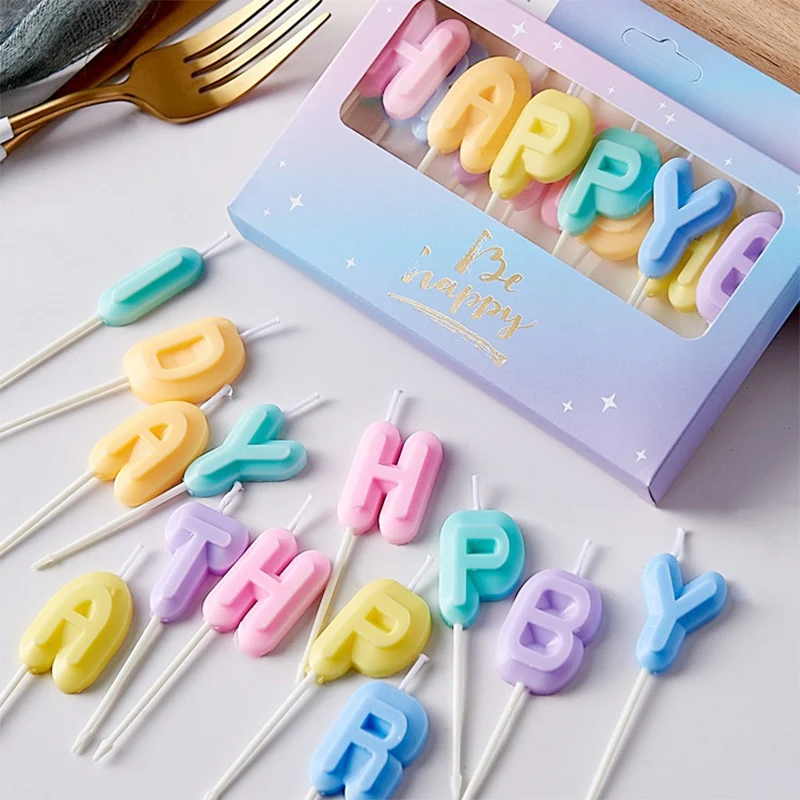 Party Golden English Letters Happy Birthday Small Candle Cake Colorful ...