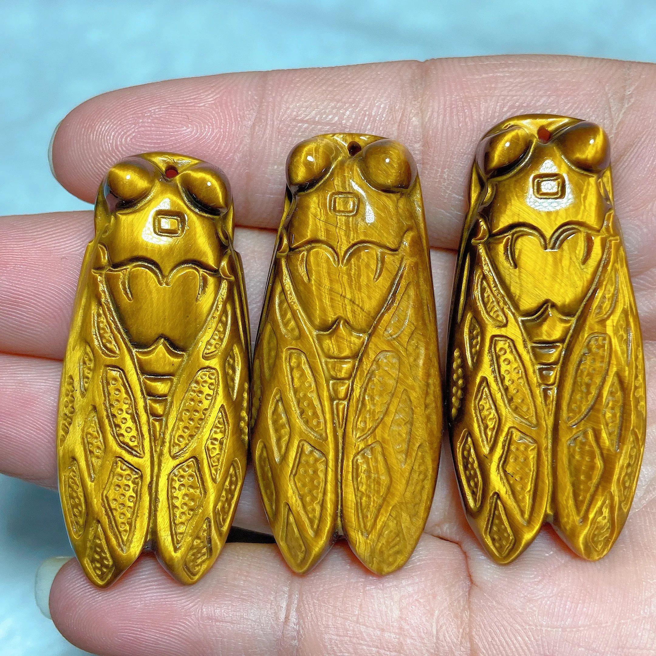 Healing-Natural-Crystal-Blue-Yellow-Tiger-Eye-Cicada-Carving-Hang-Stone ...
