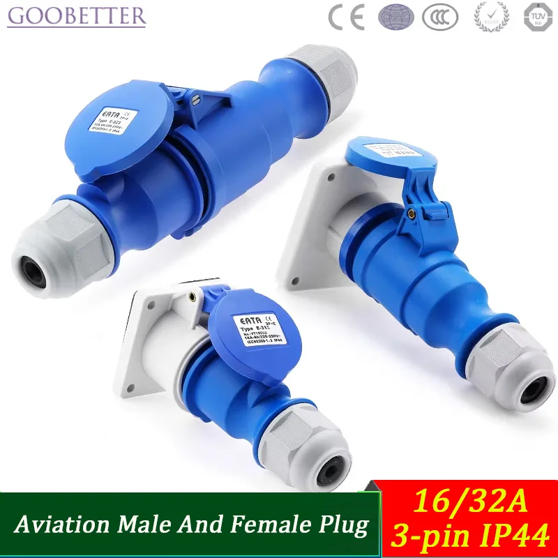 16A/32A 3-Pin Aviation Power Plug IP44 Waterproof & Explosion-Proof ...