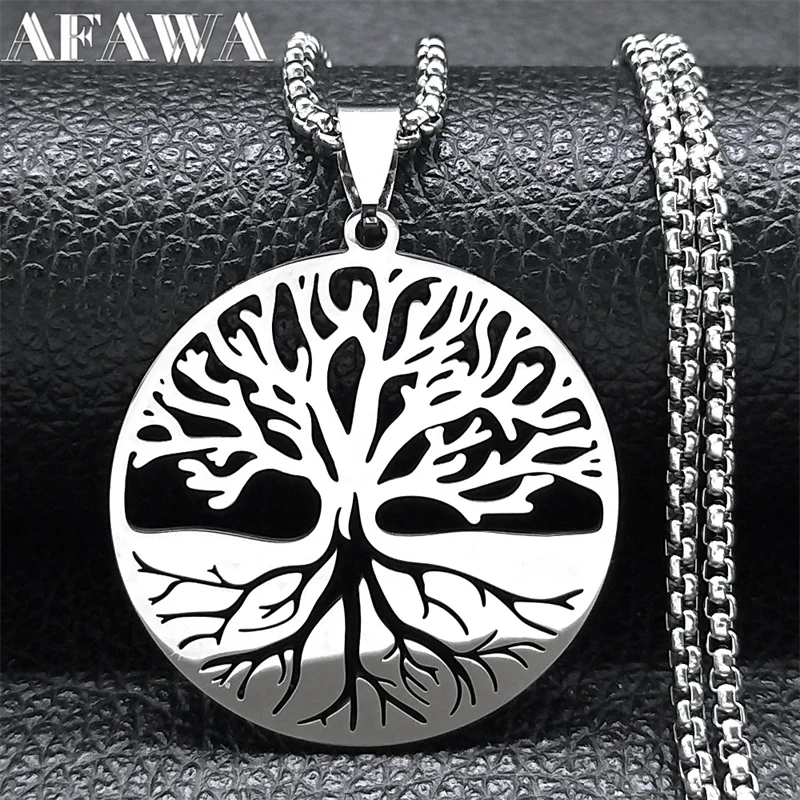 Tree-of-Life-Chain-Necklace-for-Women-Men-Stainless-Steel-Silver-Color ...