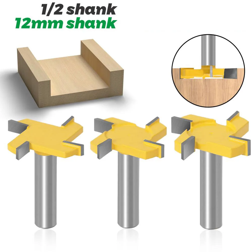 1PC 1/2" 12.7MM 12MM Shank Milling Cutter Wood Carving 4 Edge T Type ...