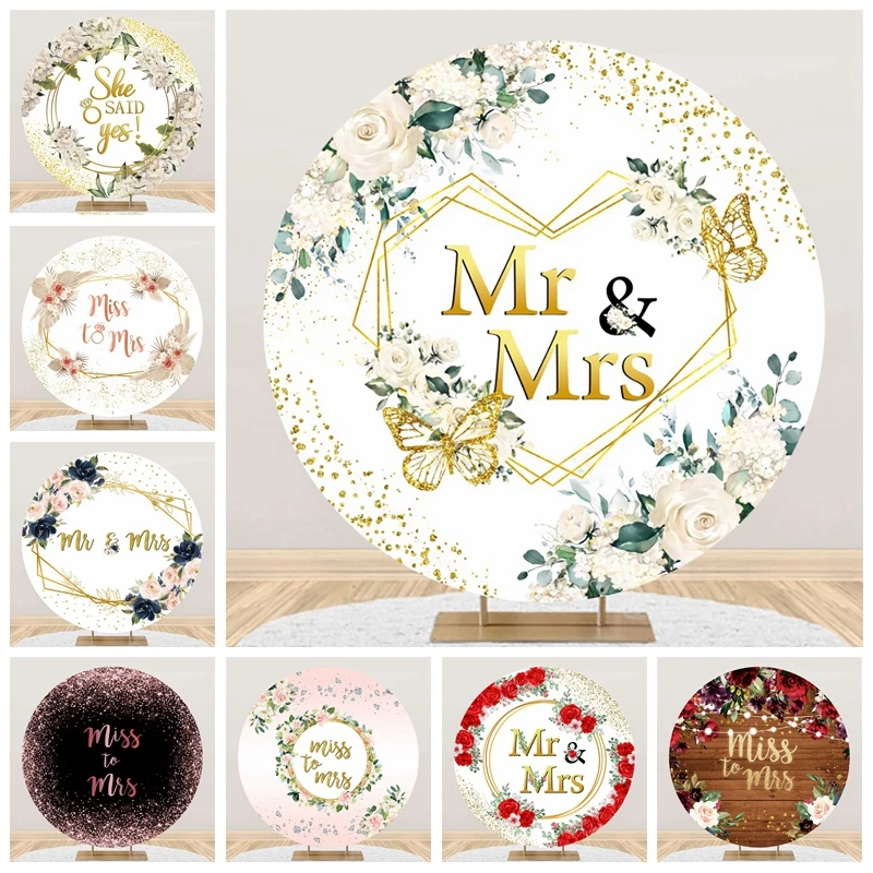 Mrs And Mr Wedding Round Backdrops Cover Anniversary Party Portrait ...