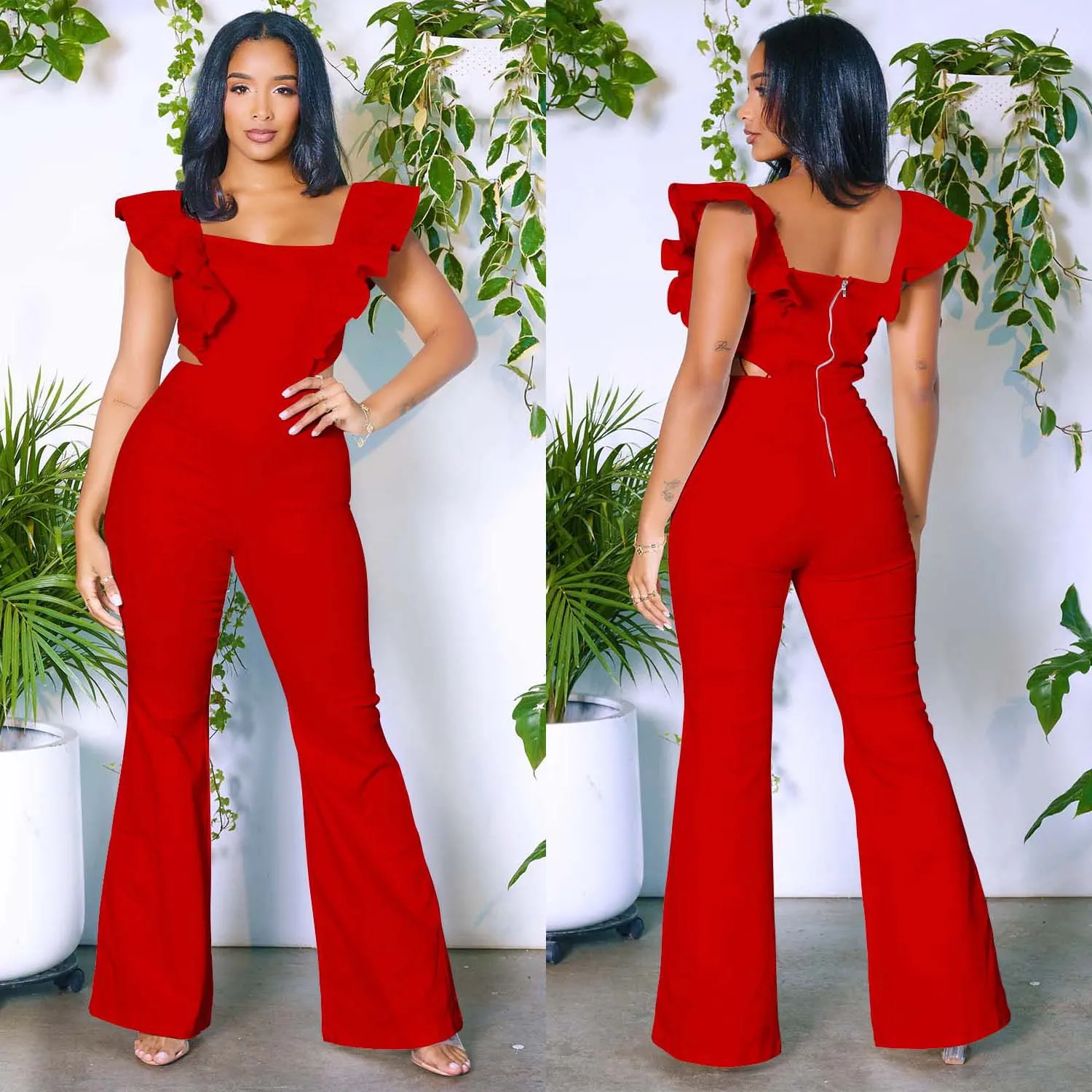 Summer-Slim-Fit-Jumpsuit-Women-Elegant-Ruffle-Edge-Square-Collar-Zipper ...