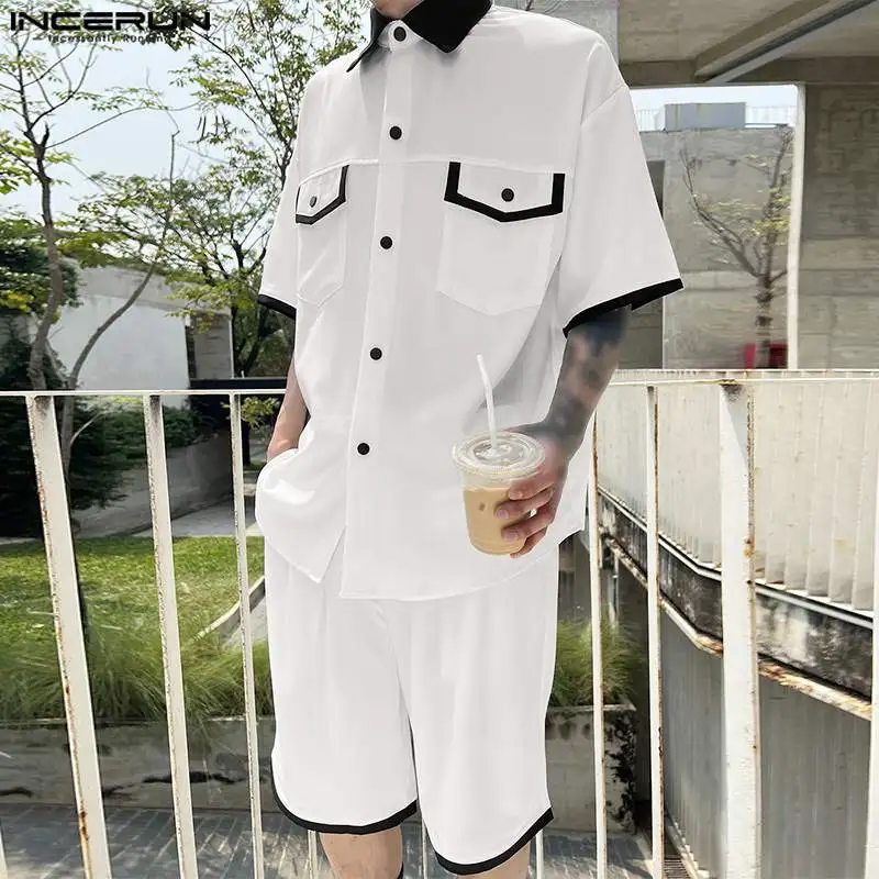 INCERUN-Camisa-e-shorts-de-manga-curta-de-lapela-estilo-coreano ...