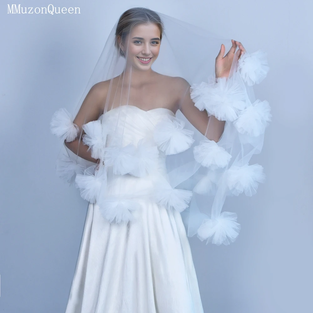 MMQ-M11-White-3D-Flowers-Bridal-Veils-Without-Comb-Cover-Face-Wedding ...