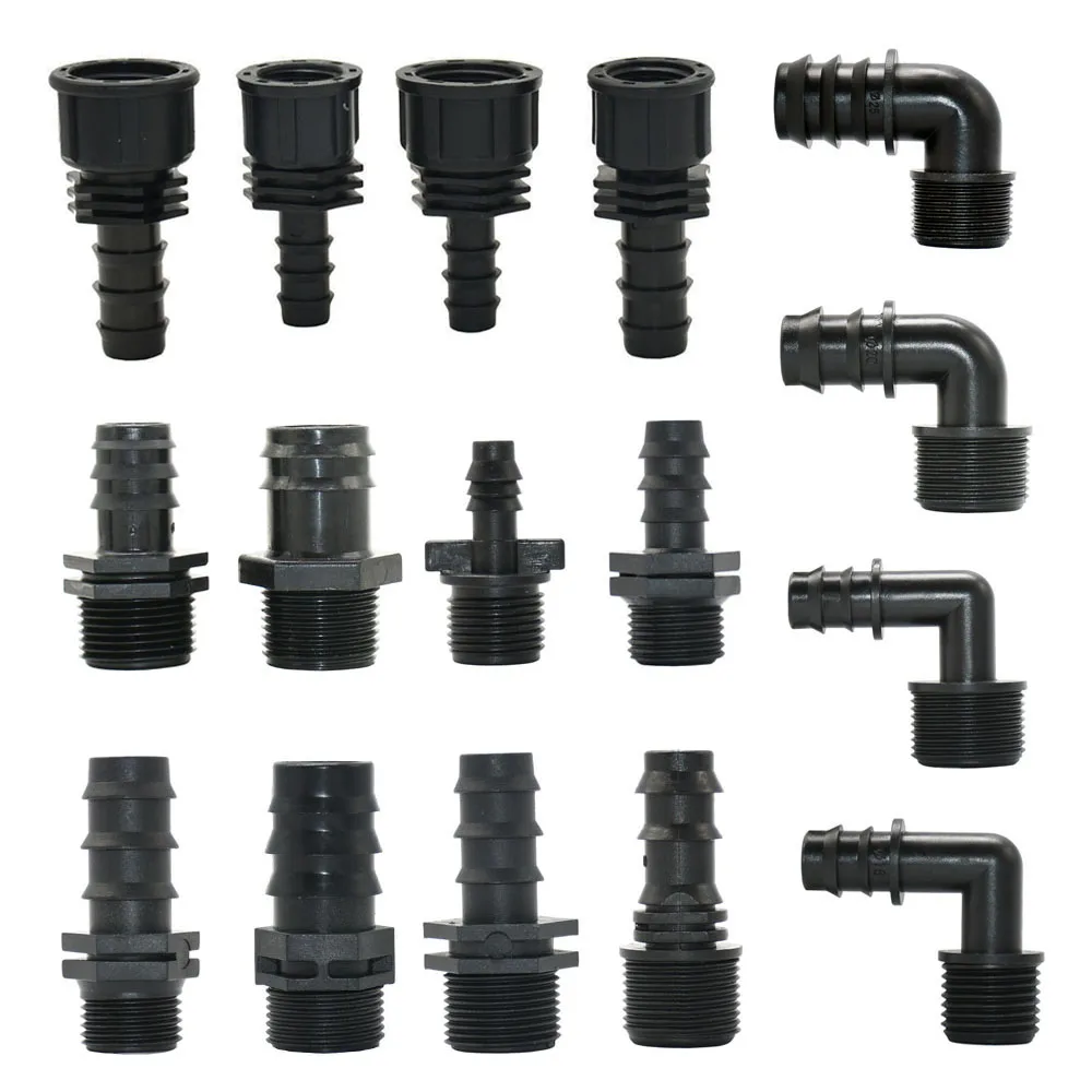 8/16/20/25/32mm Garden PE Tube Connector 1/2 3/4 1" Thread Hose Elbow ...