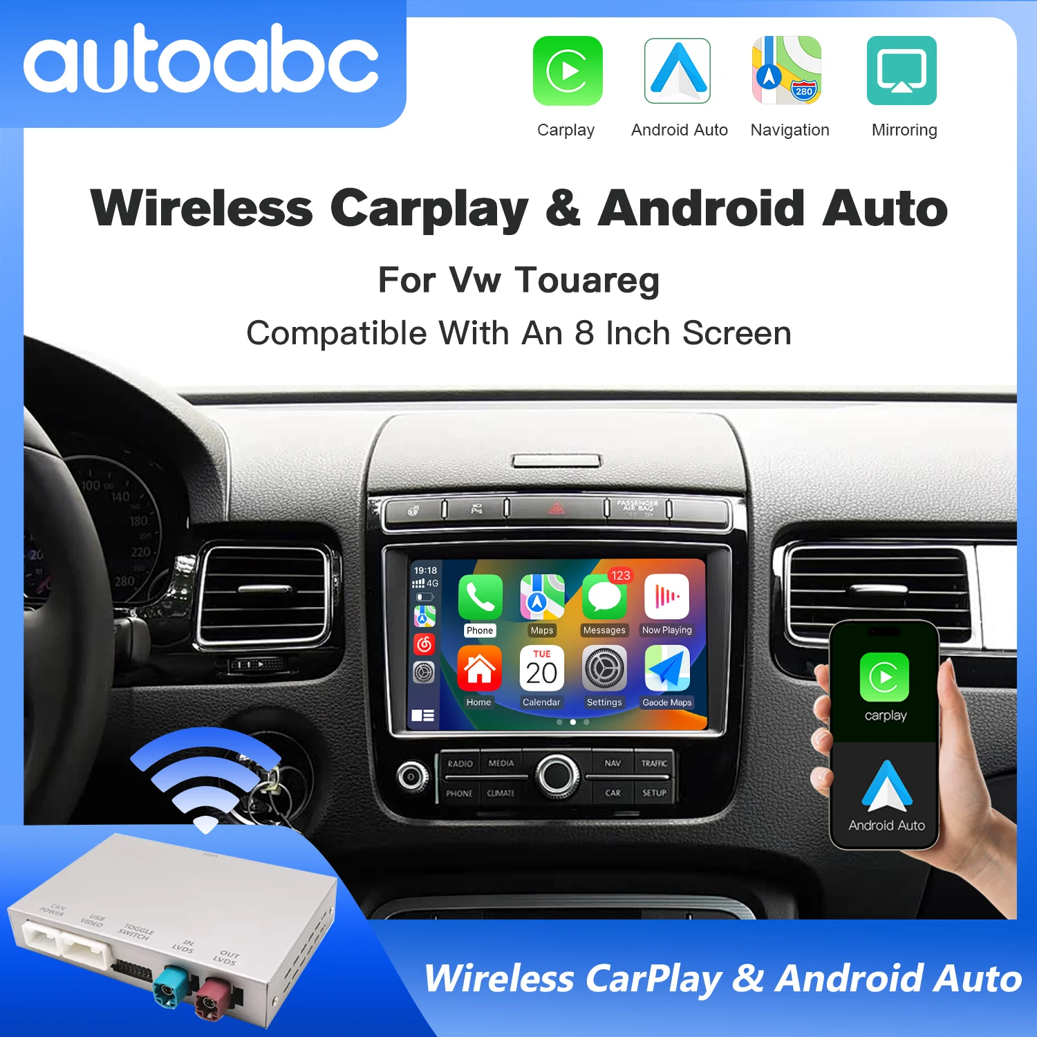 AUTOABC Wireless CarPlay AirPlay Box Android Auto Module for Volkswagen ...