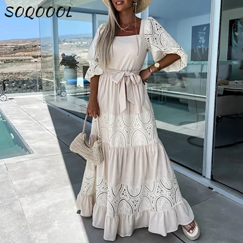 Vestido-Maxi-Renda-Feminino-com-Manga-Puff-Cinto-Oco-Out-Vestidos-Long ...