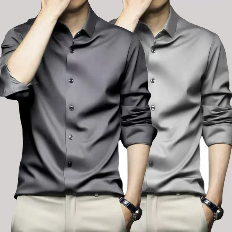 Men-s-gray-shirt-long-sleeved-non-ironing-business-dress-work-dress ...