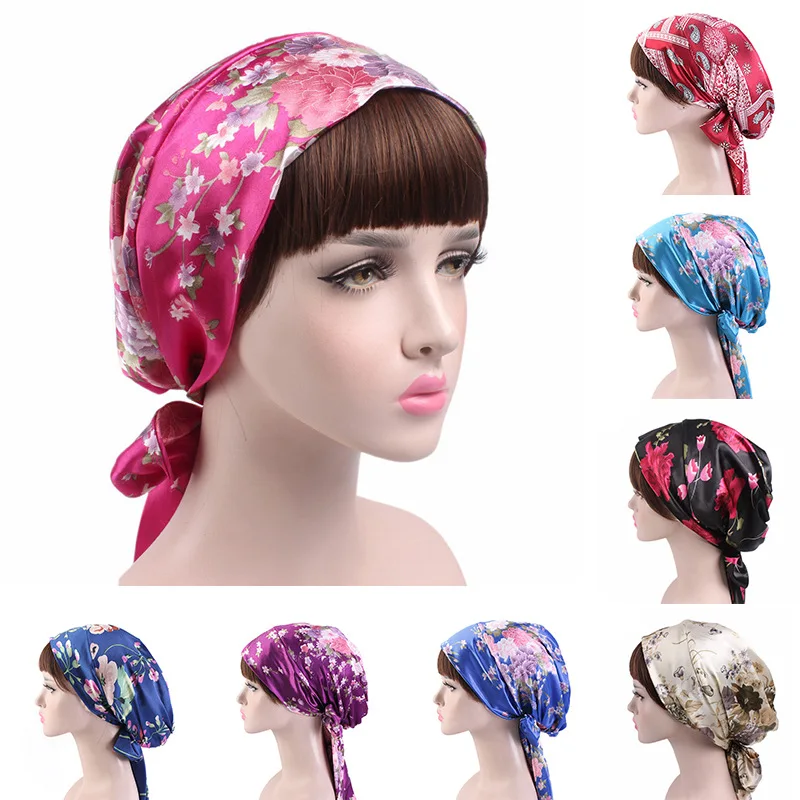 Women-Silk-Shower-Cap-Night-Sleep-Cap-Hair-Bonnet-Hat-Head-Cover-Satin ...