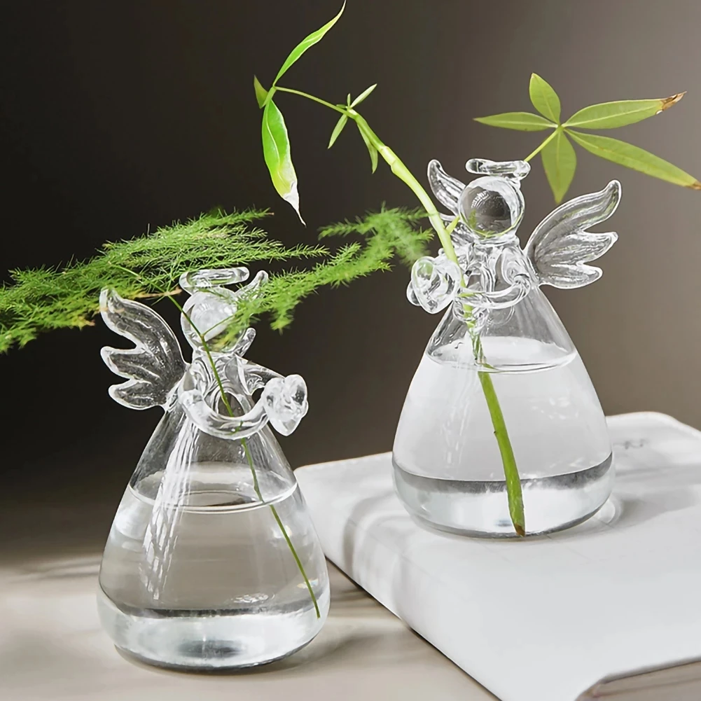 Clear Glass Angel Shape Flower Vase Cute Glass Hanging Vase Floral ...