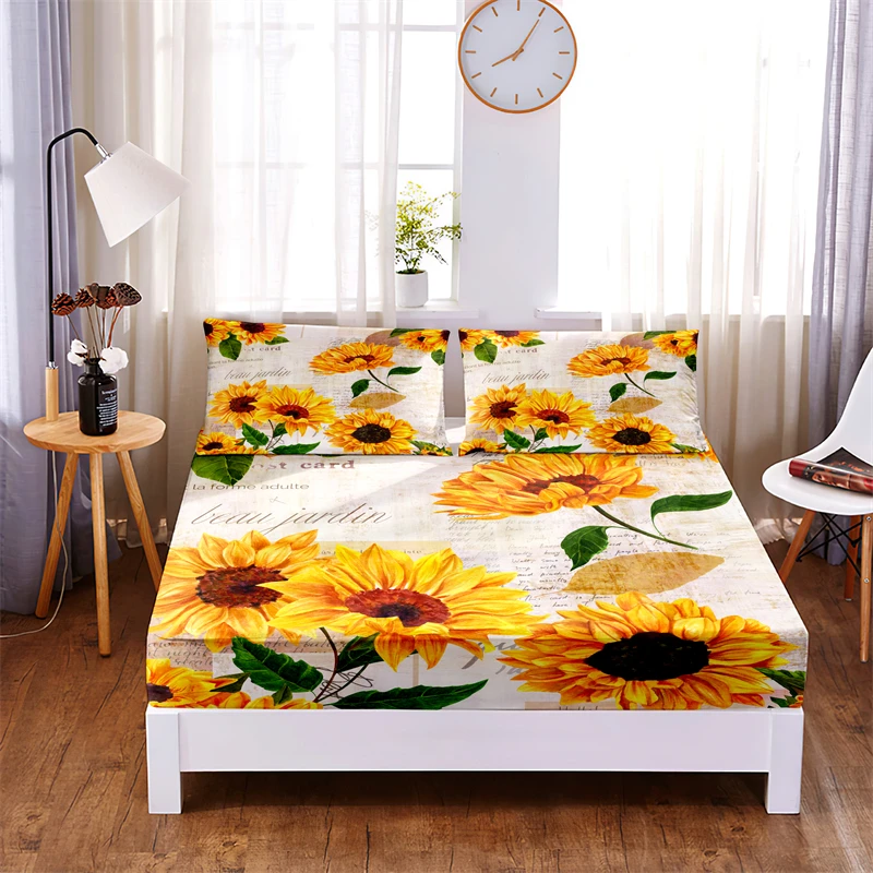 Sunflower Bed Sheet Set 3pc Polyester Solid Fitted Sheet Mattress Cover ...