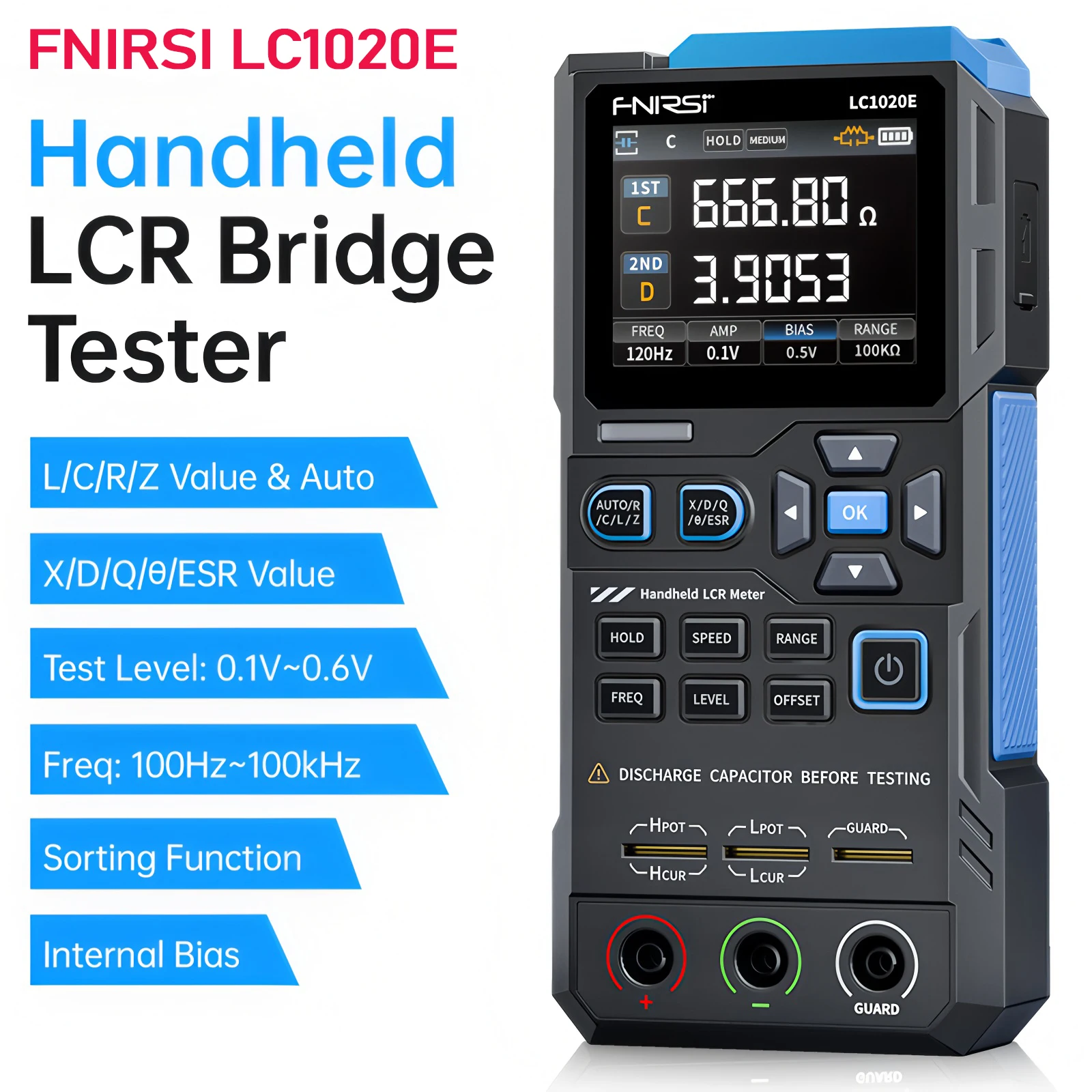 FNIRSI LC1020E Handheld High Precision Digital Bridge LCR ESR Tester ...