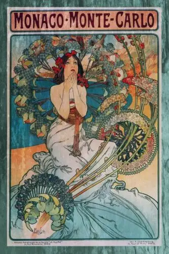 Monaco-Monte-Carlo-Art-Nouveau-Lady-Advert-Vintage-Retro-Style-Metal ...