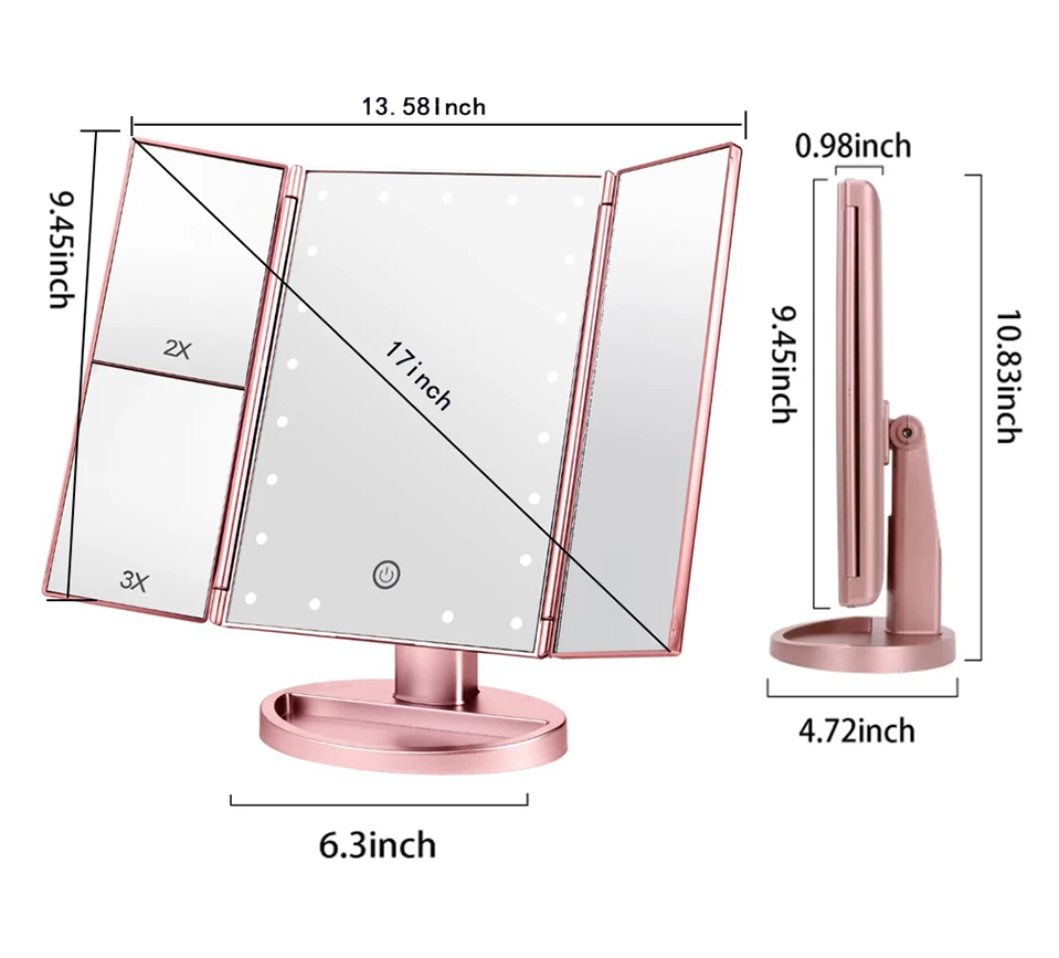 Tri Fold Lighted Vanity Mirror
