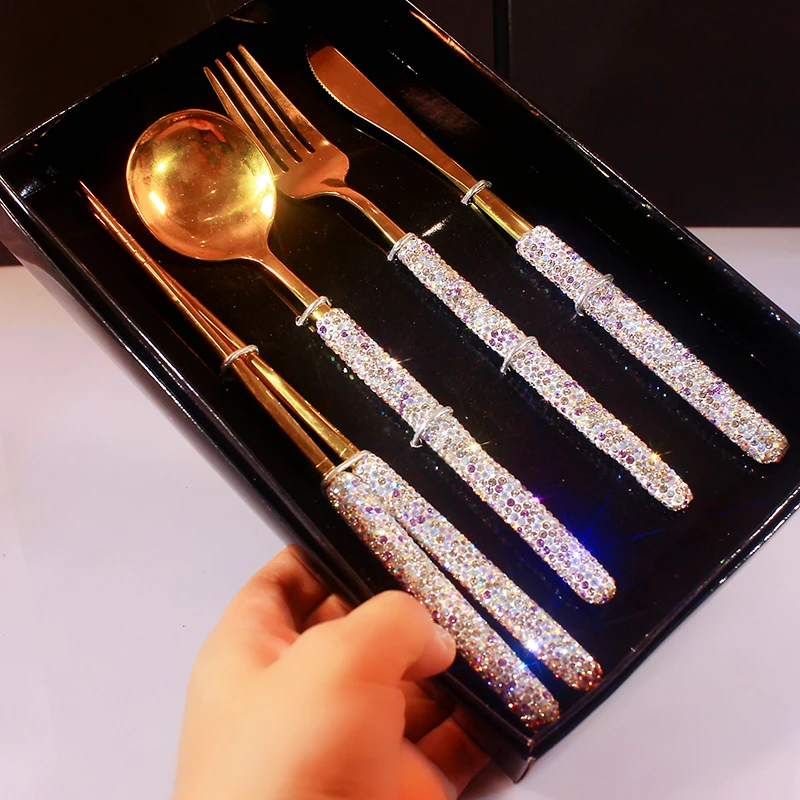 4pcs-Light-Luxury-Cutlery-Set-Steak-Tools-Diamond-Stainless-Steel ...