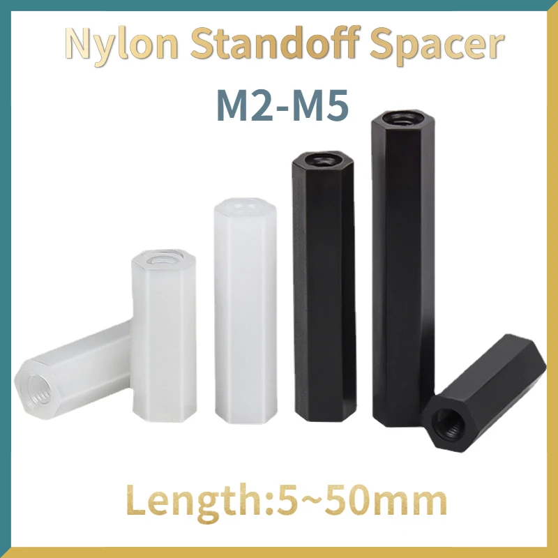 20/ 50Pcs Black/ White Nylon Hex Female to Female Standoff Nylon ...