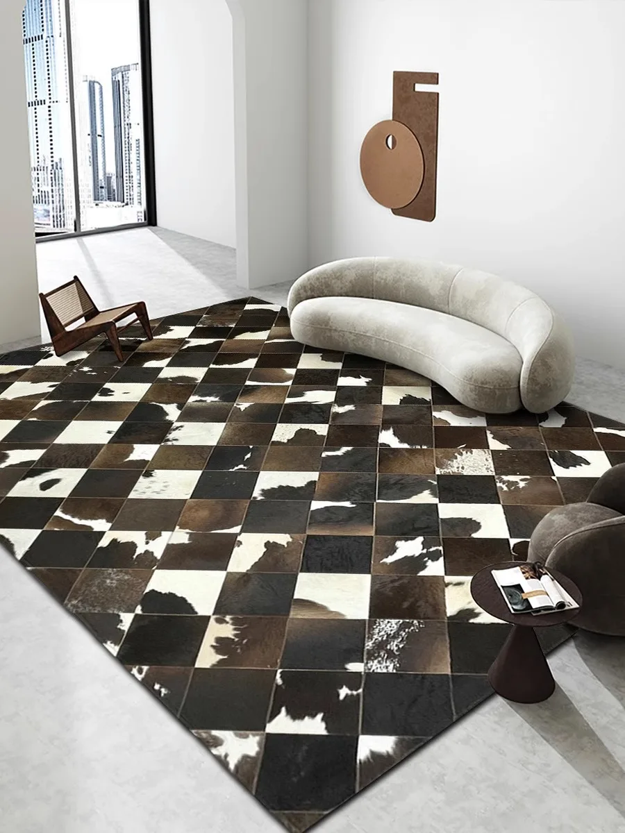 Natural-Black-And-Brown-Patchwork-Cowhide-Rug-Living-Room-Handmade ...