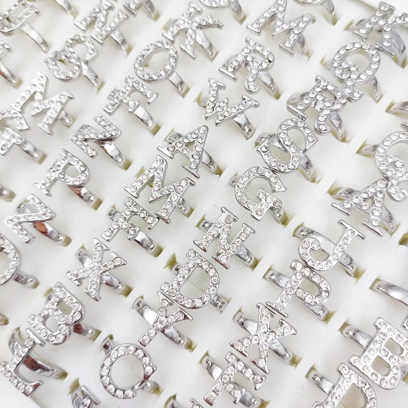 24-36-48Pcs-Crystal-Rhinestone-A-Z-Letter-Zircon-Rings-for-Women-and ...