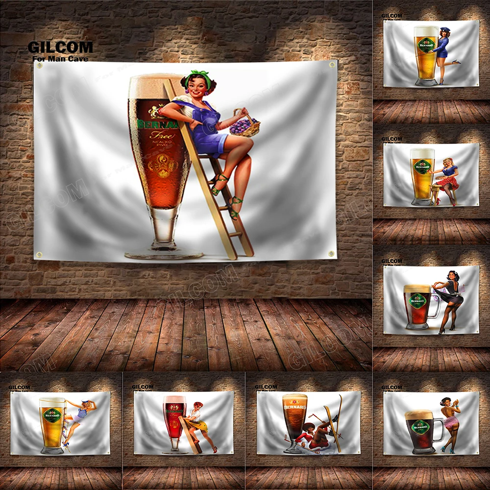 Sexy-lady-Banner-Flag-Red-Wine-Beer-Motorcyclist-Poster-Art-AD-Vintage ...