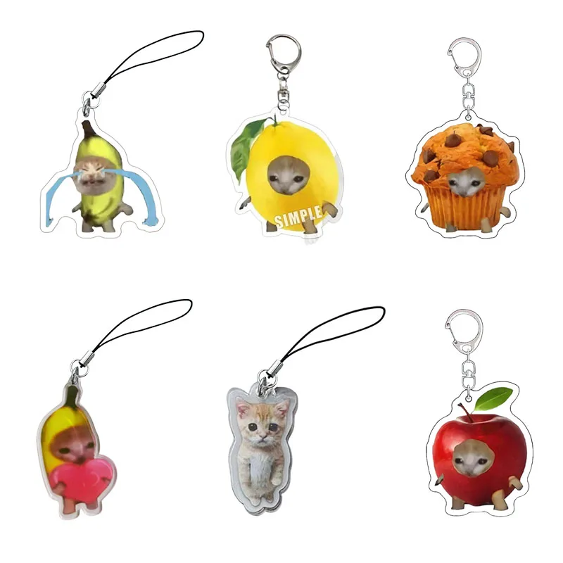 Banana-Cat-Expression-Keychain-Funny-Cute-Kitten-Cat-Crying-Keychain ...