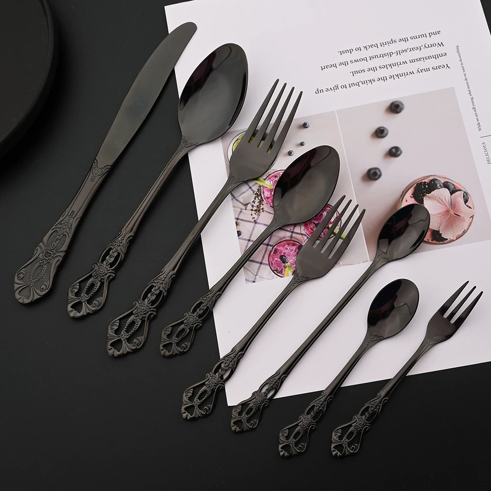 Western-Black-Stainless-Steel-Royal-Dinnerware-Cutlery-Set-Dinnerware ...
