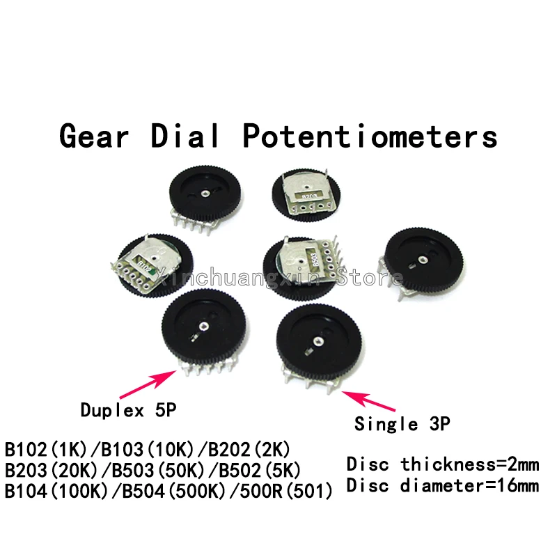 10PCS-Dial-Gear-Potentiometer-Single-Duplex-B102-B202-B502-B103-B203 ...