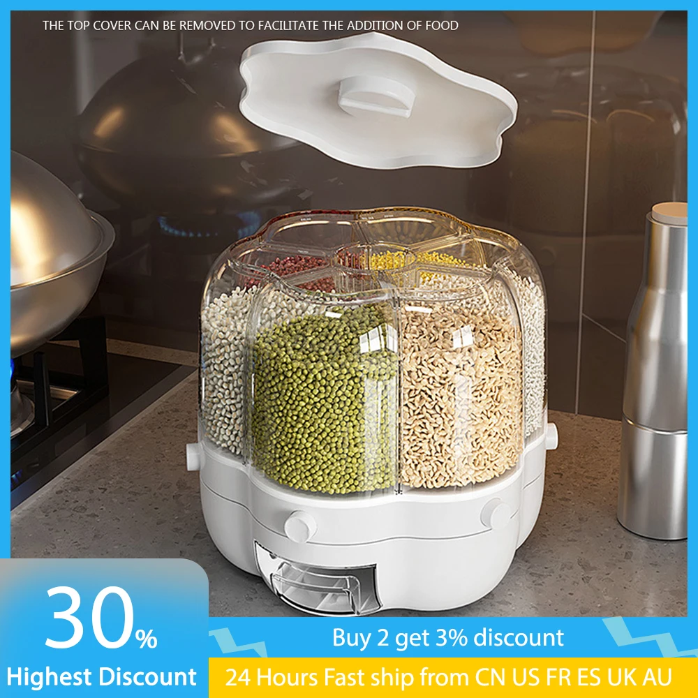 Rotating-Storage-Bin-Box-Separated-Sealed-Cereal-360-Degree-Rice-Tank ...