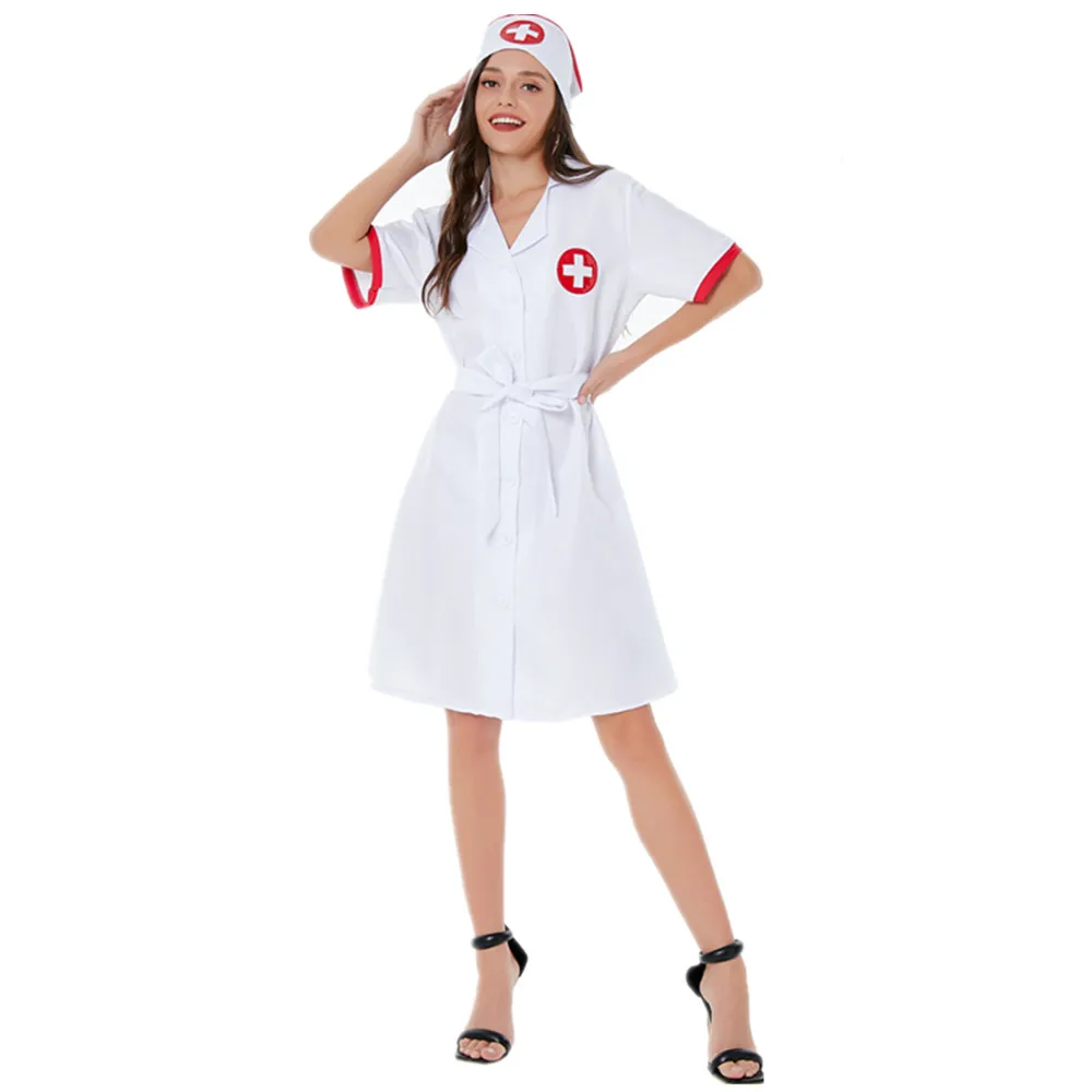 3Pcs/Set Sexy Lingerie Nurse Uniform Outfit Short Sleeve Midi Dress ...