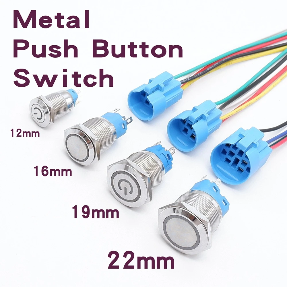 12mm 16mm 19mm 22mm Metal Push Button Switch Flat Head 1no1nc Start ...