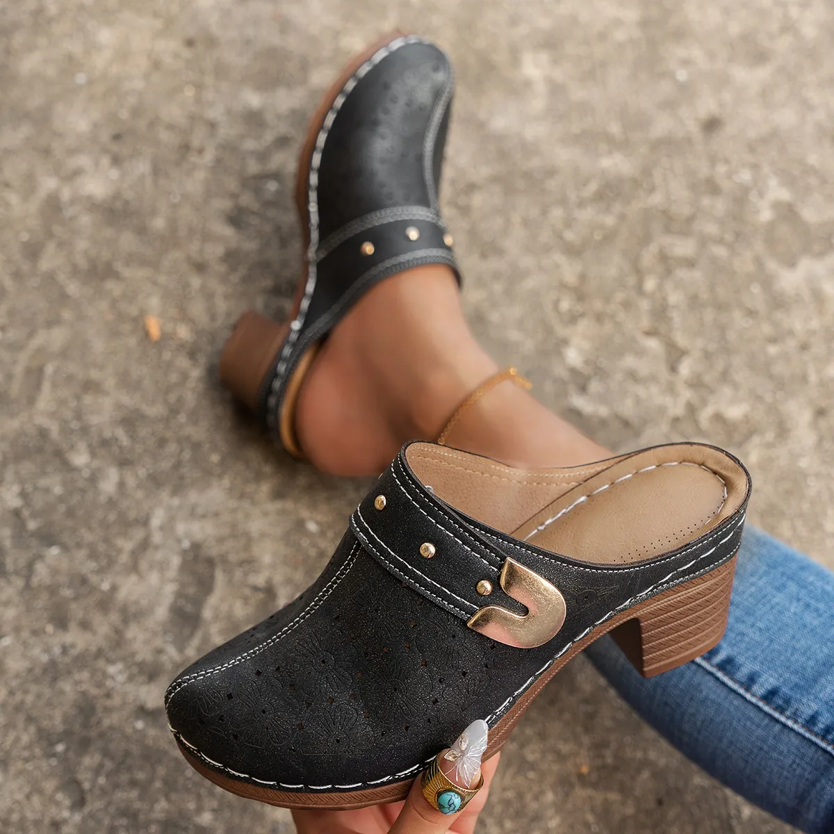 Women Slippers Chunky Heels Women Platform Sandals Height Increase Lady ...