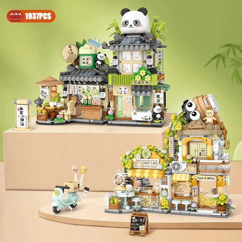 Loz-Mini-City-Street-View-Panda-Restaurant-Folding-Building-Blocks-Little-Bear-Coffee-House-Toys ...