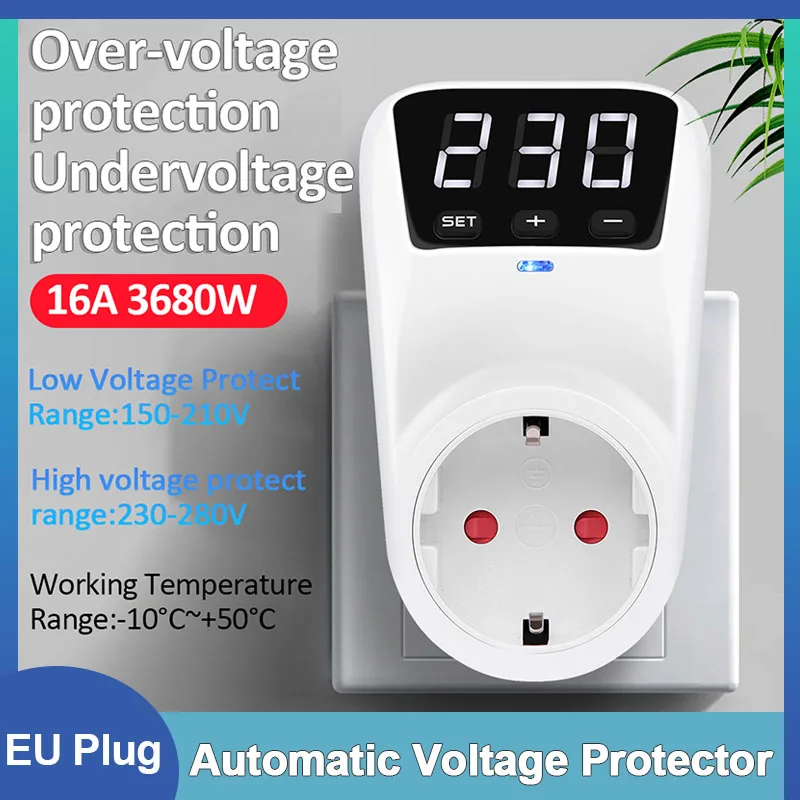 Automatic-Voltage-Protector-Socket-AC-230V-Adjustable-16A-Power-Surge ...