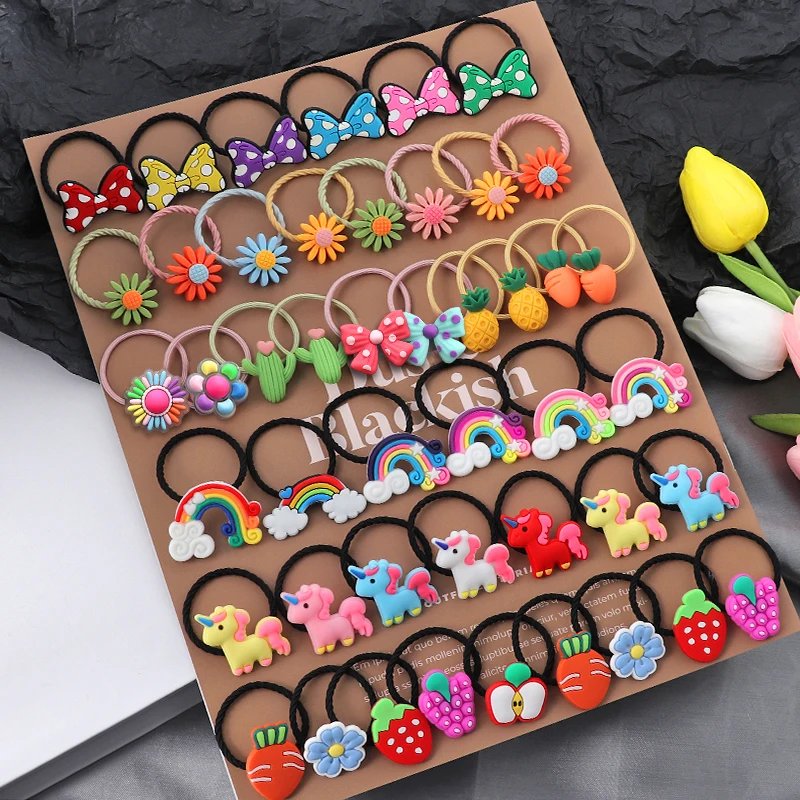 New 10PCS/Set Cute Cartoon Elastic Rubber Band Hair bands Girls Bow ...