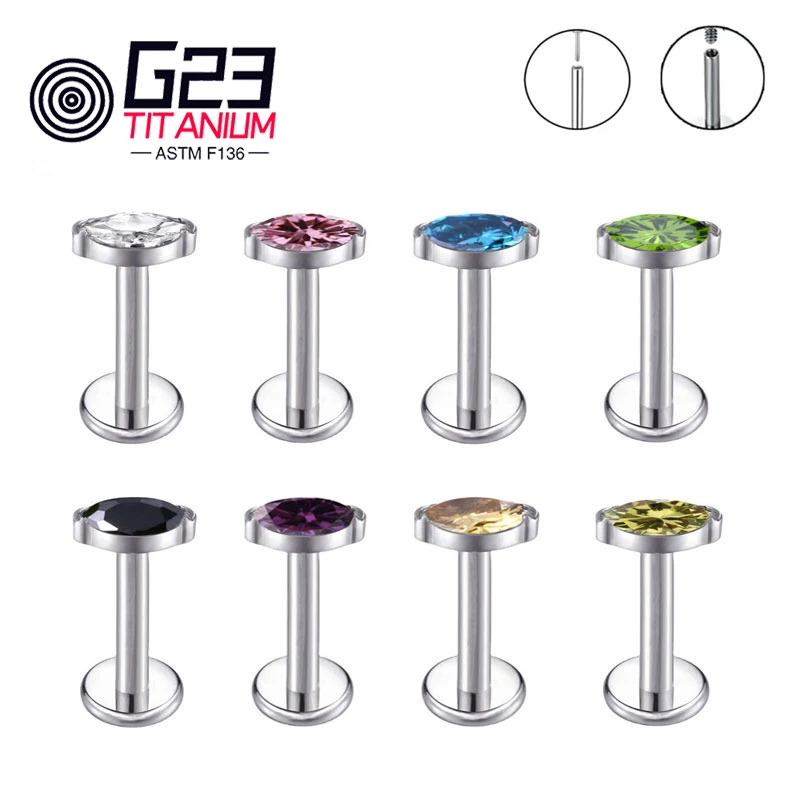 G23 Astm F136 Titanium Internally Threaded Labret Piercing Silver Nose ...