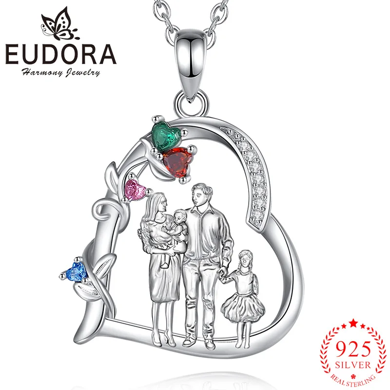 Eudora-New-925-Sterling-Silver-Daddy-Mom-Kids-Family-Necklace-Colorful ...