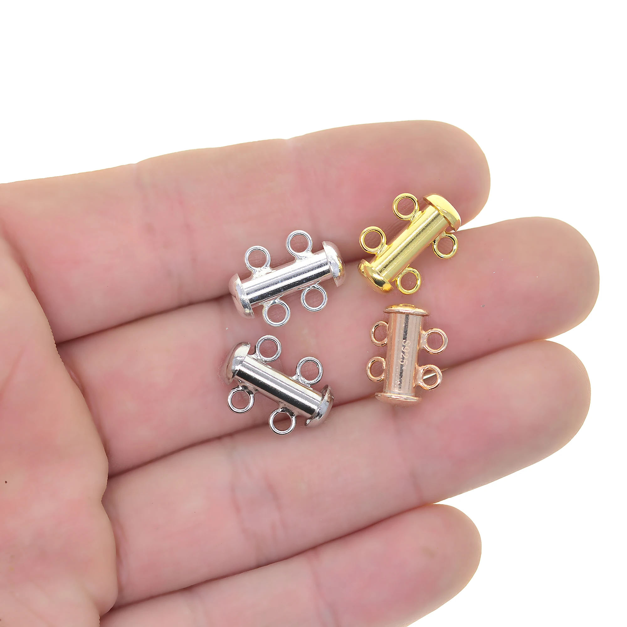 Fine classic alloy silver Multi layer two Strands Slide lock Tube ...