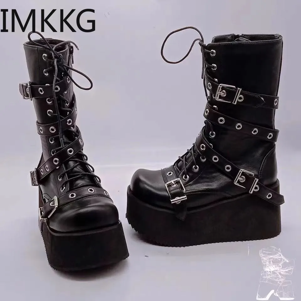 Botas-femininas-para-motocicleta-platform-salto-alto-punk-gothic-preta ...