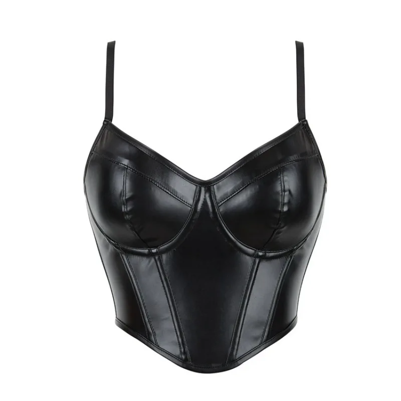 Women Soft Leather Corset Top Crop Bustier Gothic Bra Push Up Bodice ...