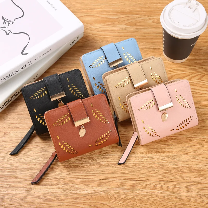 Women-Wallet-PU-Leather-Purse-Female-Long-Wallet-Gold-Hollow-Leaves ...