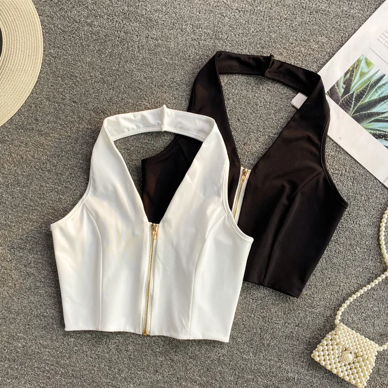 White-Top-Girl-Summer-Teenage-Short-Shirt-Zipper-Crop-Tops-Fashion-Kids ...