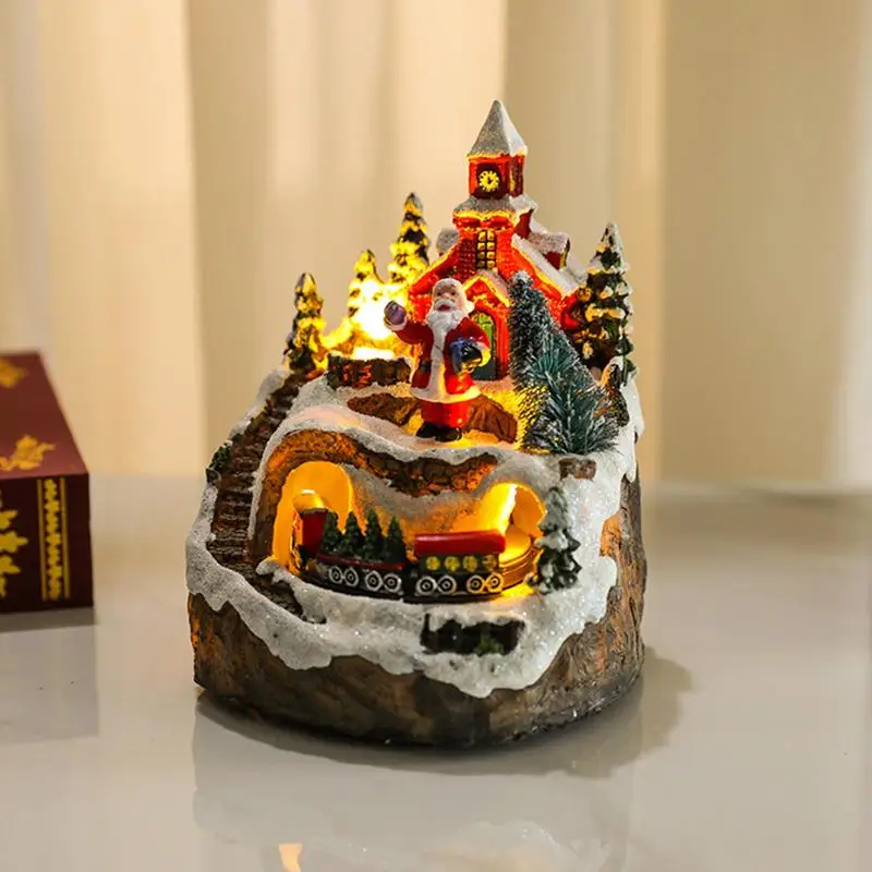 New-Christmas-Village-Glowing-Music-Revolving-Train-Santa-Snowman-House ...